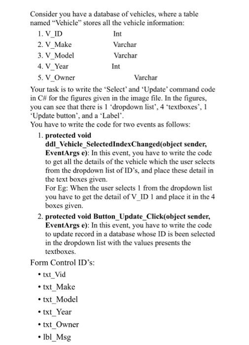 Consider you have a database of vehicles, where a | Chegg.com