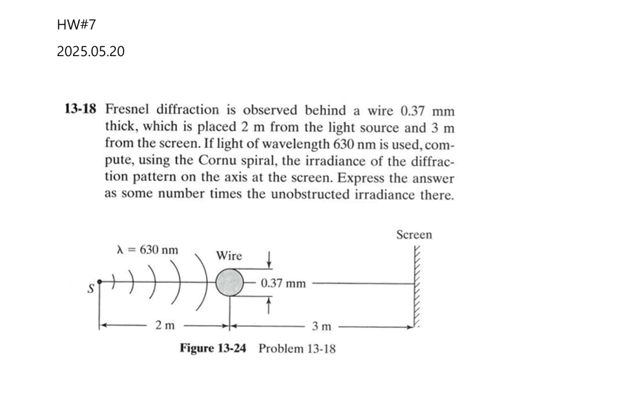 Solved HW\#7 2025.05.20 13-18 ﻿Fresnel diffraction is | Chegg.com