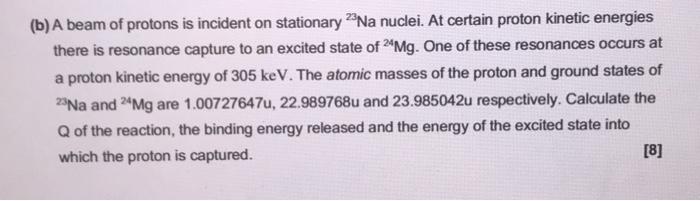 Solved (b) A beam of protons is incident on stationary 23Na | Chegg.com