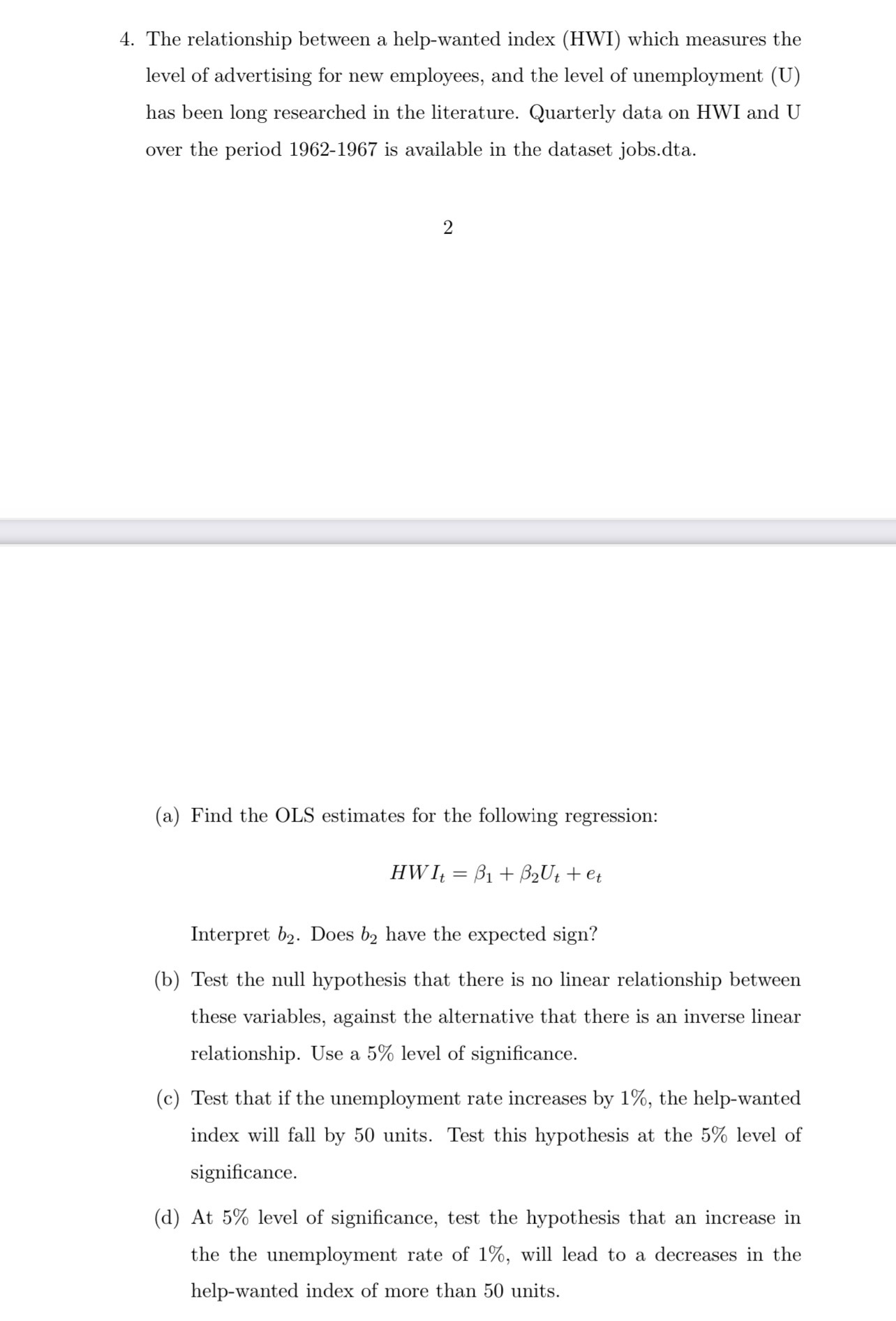 Solved The relationship between a help-wanted index (HWI) | Chegg.com