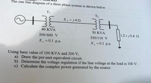 Solved The one line diagram of a three phase system is shown | Chegg.com
