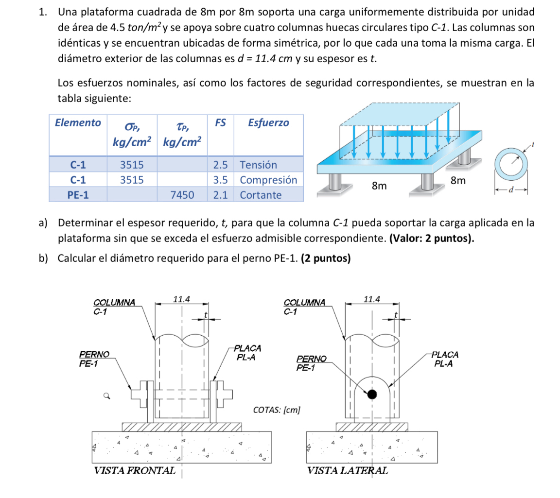 Solved Una plataforma cuadrada de 8m ﻿por 8m ﻿soporta una | Chegg.com