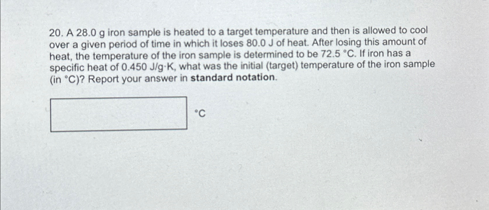 Solved A 28.0g ﻿iron sample is heated to a target | Chegg.com