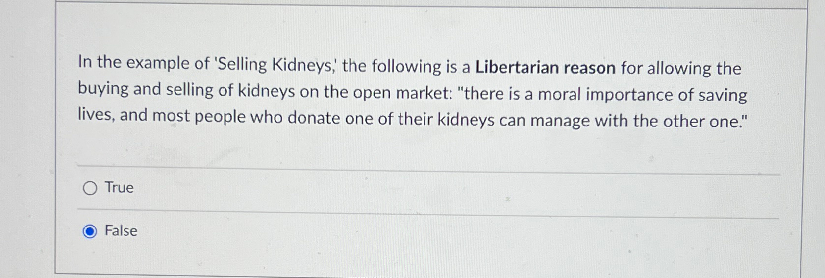 Solved In the example of 'Selling Kidneys,' ﻿the following | Chegg.com