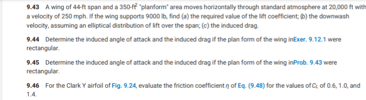 Solved 9.43 A wing of 44−ft span and a 350−ft2 "planform" | Chegg.com