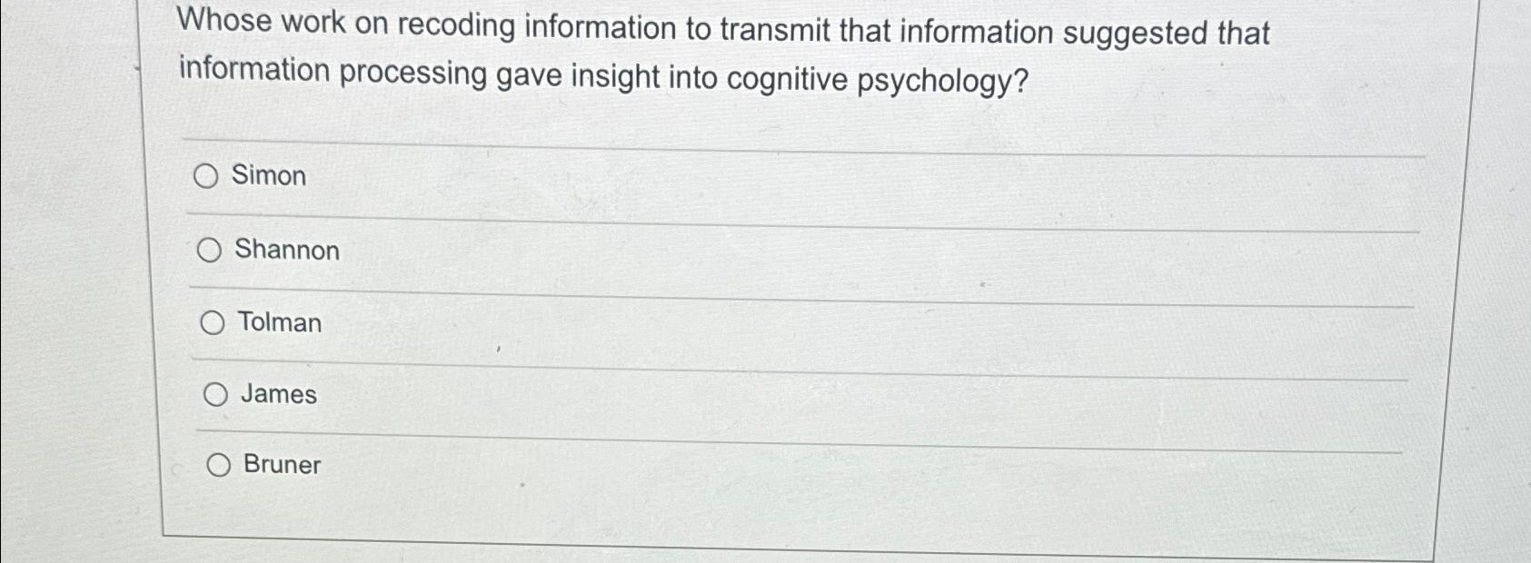 Solved Whose work on recoding information to transmit that | Chegg.com