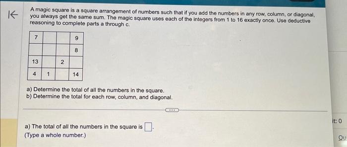 Solved A magic square is a square arrangement of numbers | Chegg.com