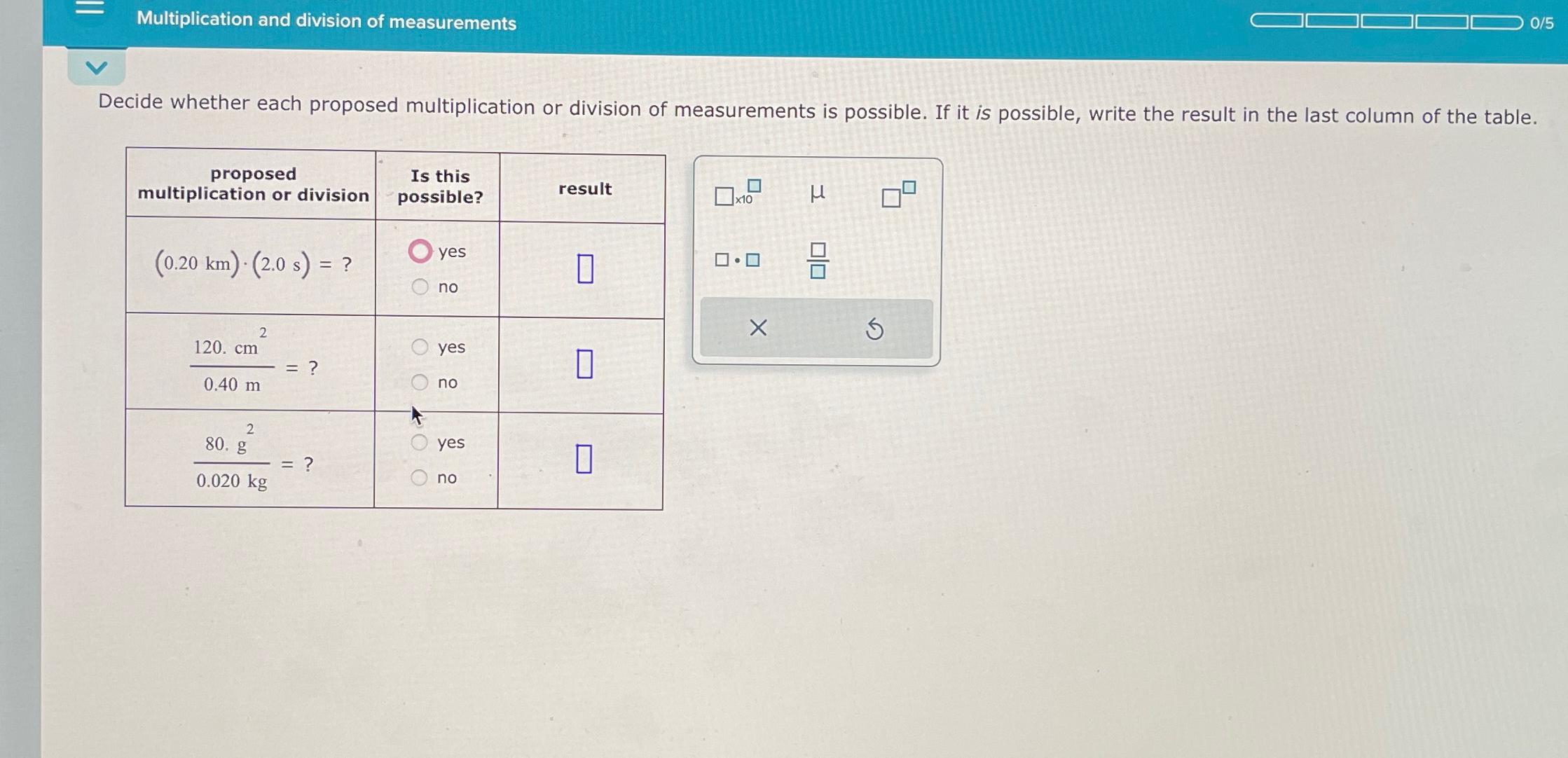Solved Multiplication and division of measurements05Decide | Chegg.com