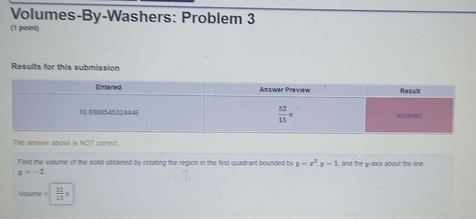 Solved Volumes-By-Washers: Problem 3 (11 point) Results for | Chegg.com