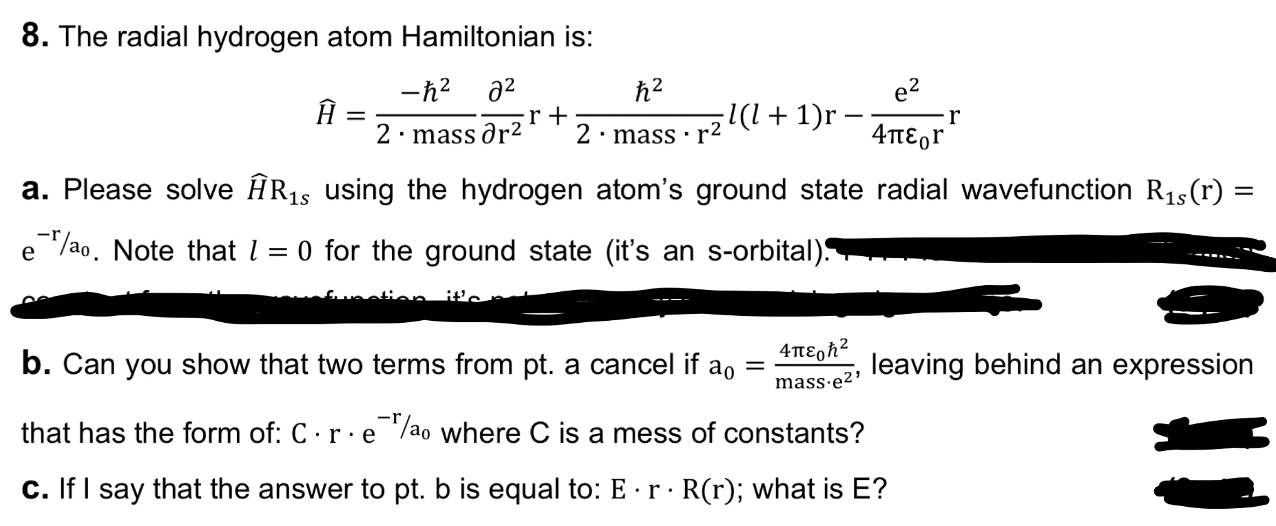 Solved The radial hydrogen atom Hamiltonian | Chegg.com