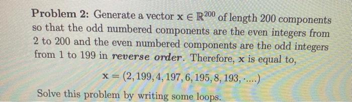 Solved Problem 2: Generate a vector x∈R200 of length 200 | Chegg.com