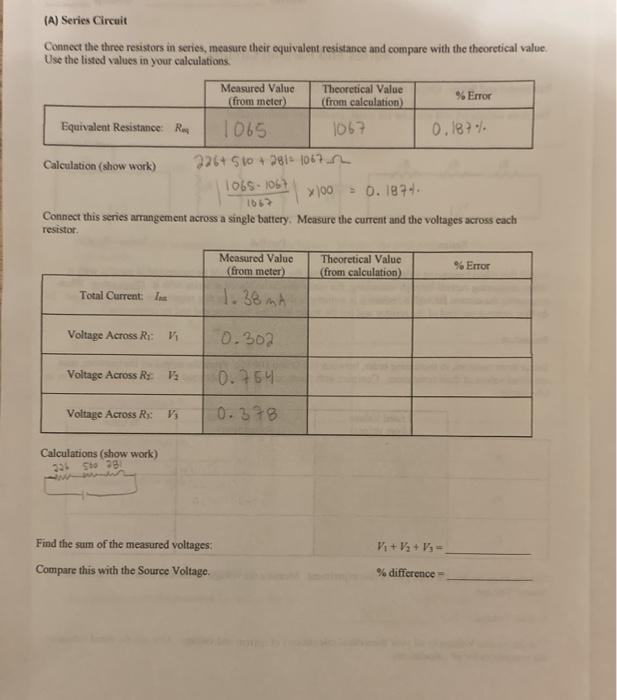 Solved (A) Series Circuit Connect the three resistors in | Chegg.com