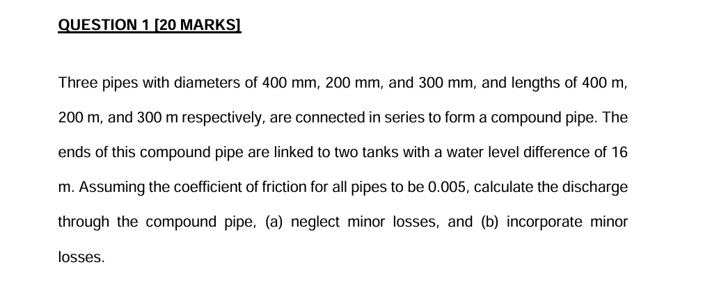 Solved QUESTION 1 [20 ﻿MARKS]Three pipes with diameters of | Chegg.com
