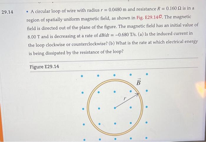 Solved - A circular loop of wire with radius r=0.0480 m and | Chegg.com