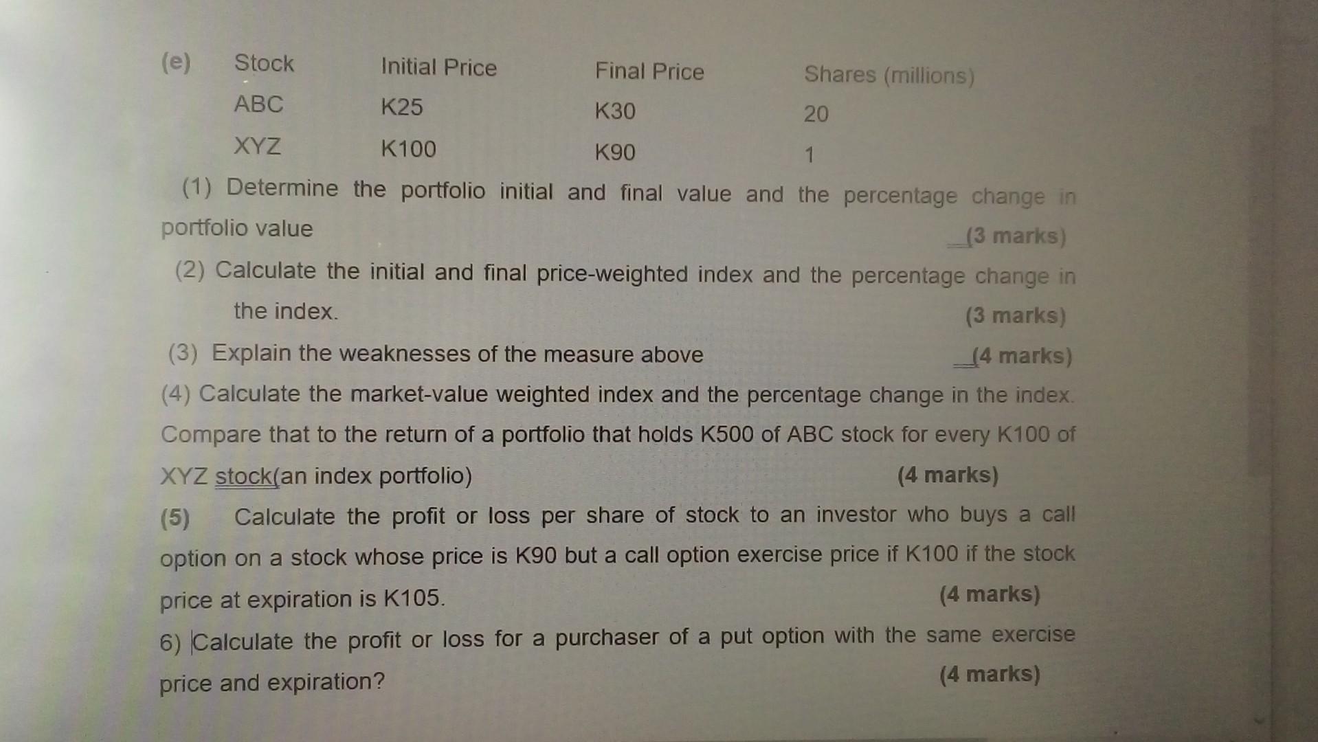 Solved (1) Determine the portfolio initial and final value | Chegg.com