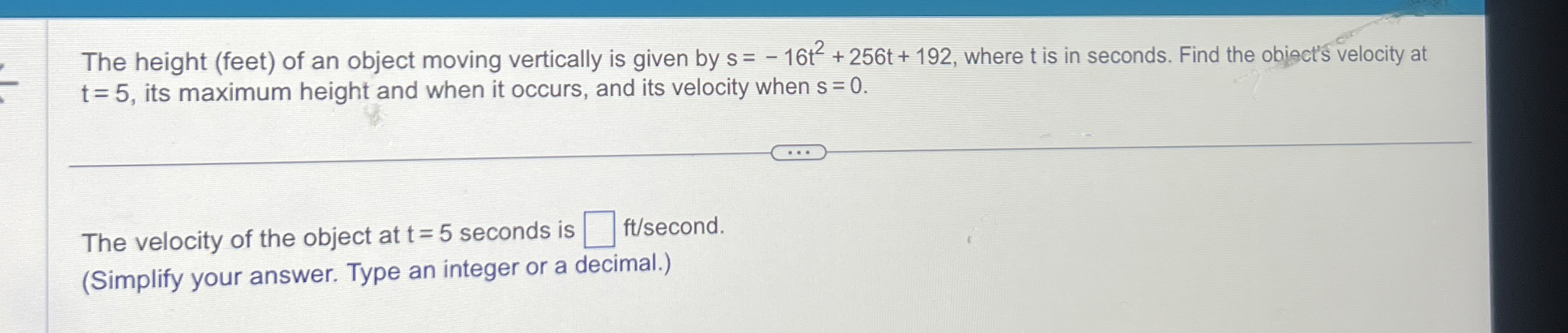 Solved The height (feet) ﻿of an object moving vertically is | Chegg.com