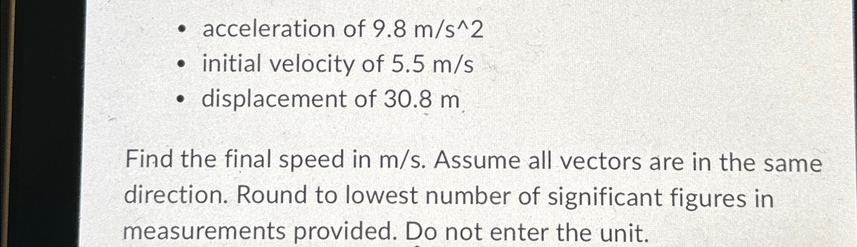 Solved acceleration of 9.8ms???2initial velocity of | Chegg.com