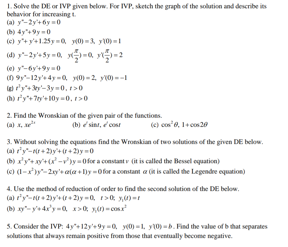 Solved 1. Solve the DE or IVP given below. For IVP, sketch | Chegg.com