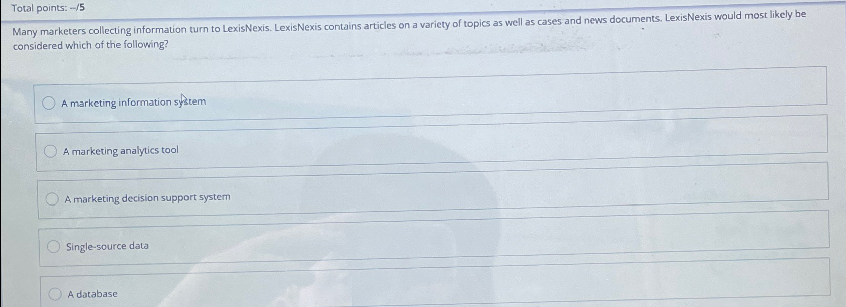 Solved Total points: -/5Many marketers collecting | Chegg.com