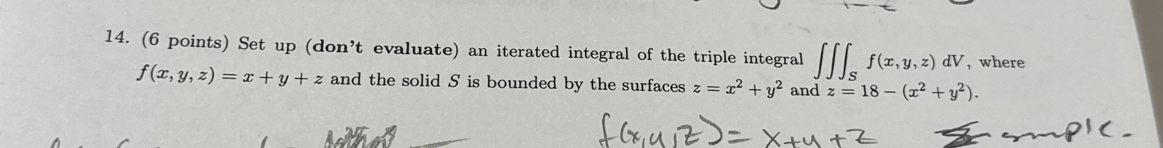 Solved (6 ﻿points) ﻿Set up (don't evaluate) ﻿an iterated | Chegg.com