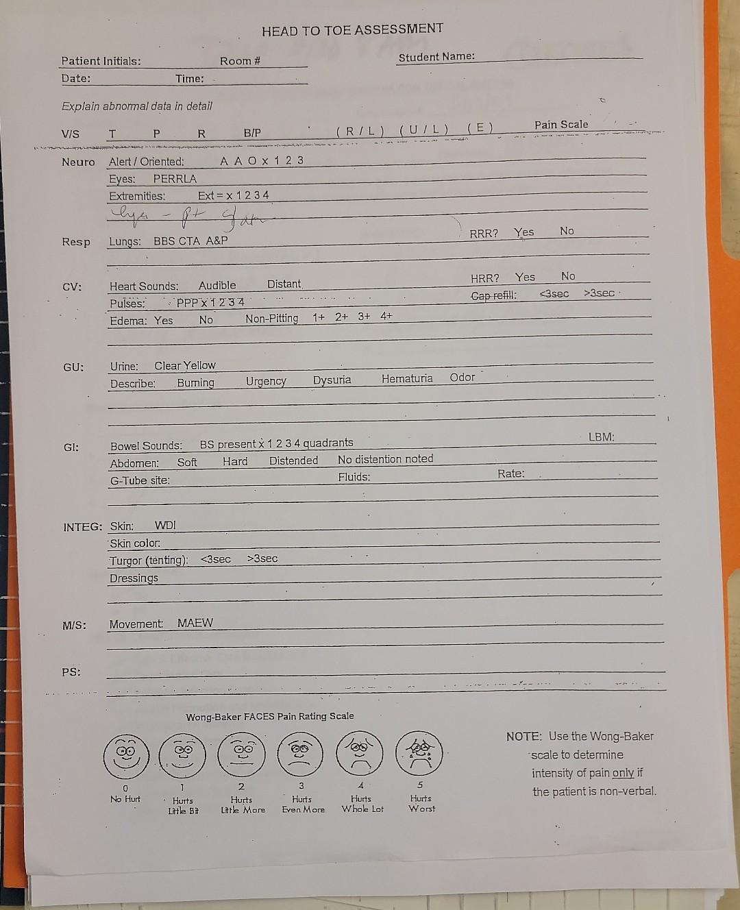 Patient Initials: Room \# Student Name: Date: Time: | Chegg.com