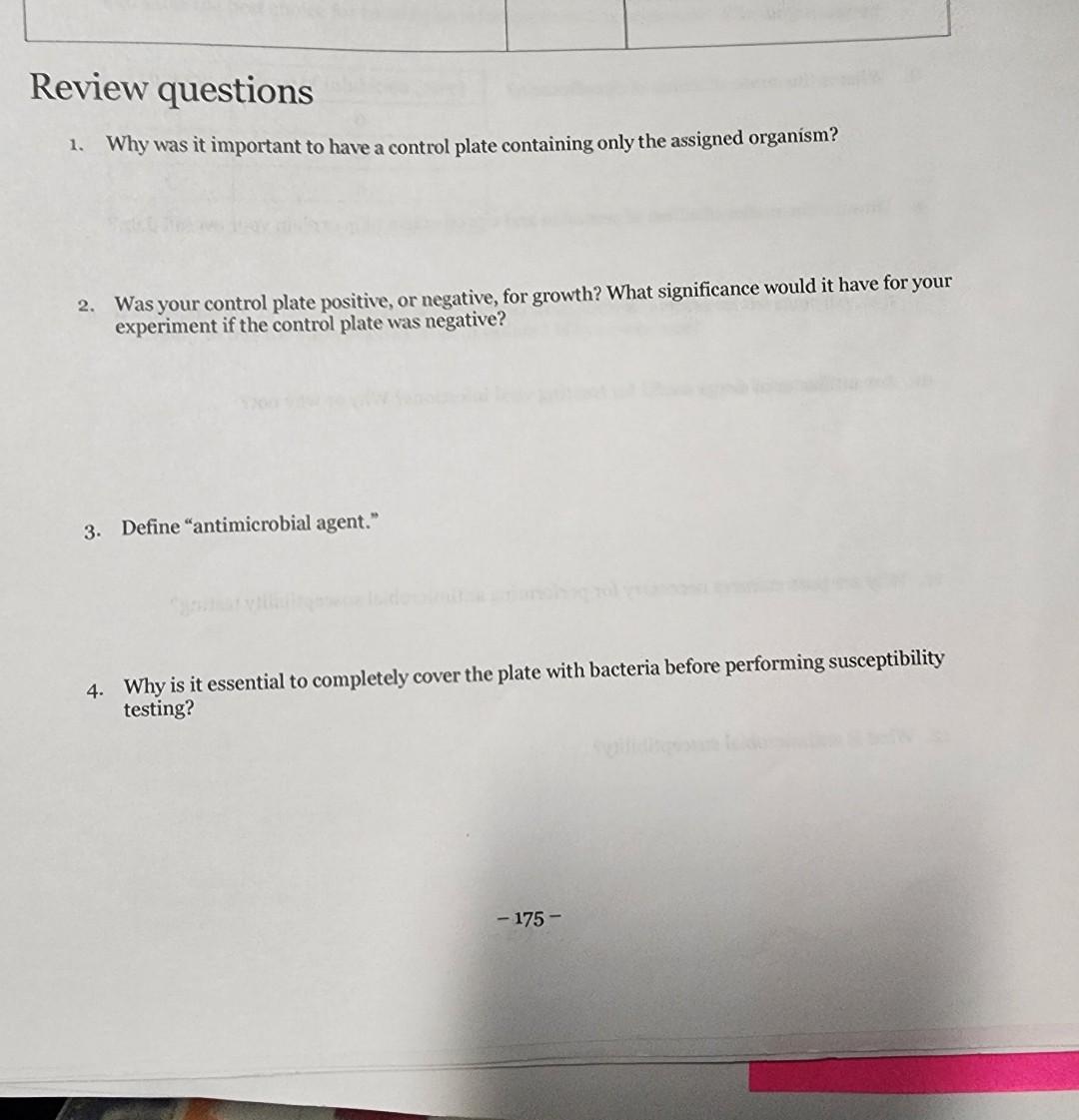 Solved 1. Why was it important to have a control plate | Chegg.com