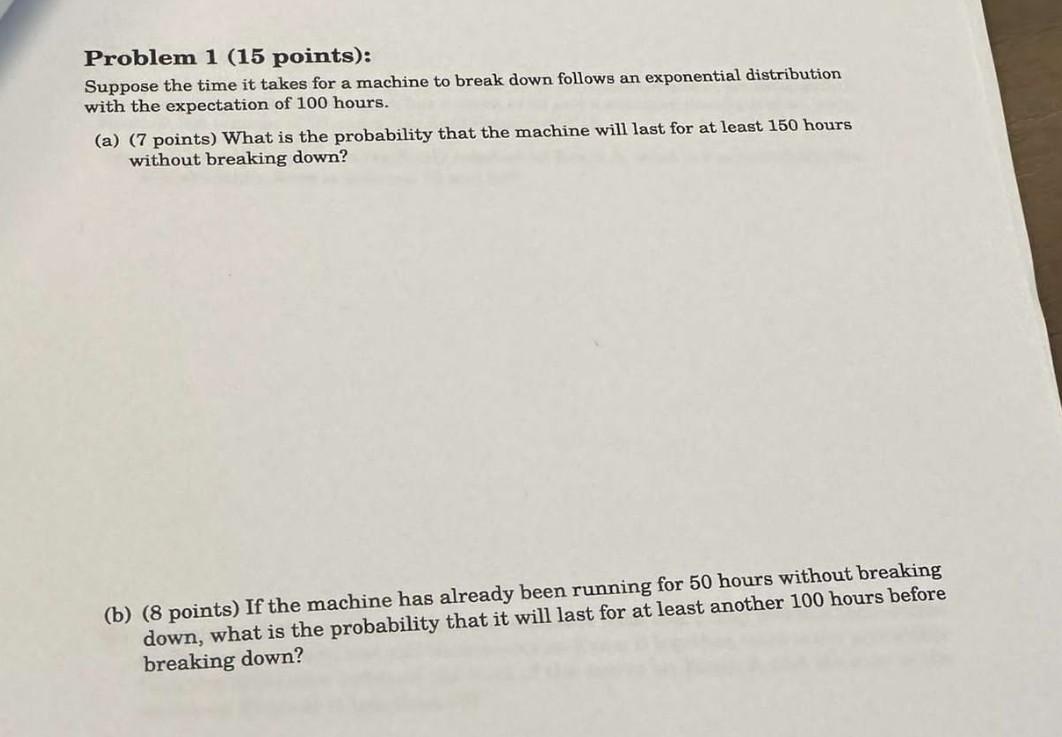 Solved Problem 1 (15 points): Suppose the time it takes for | Chegg.com