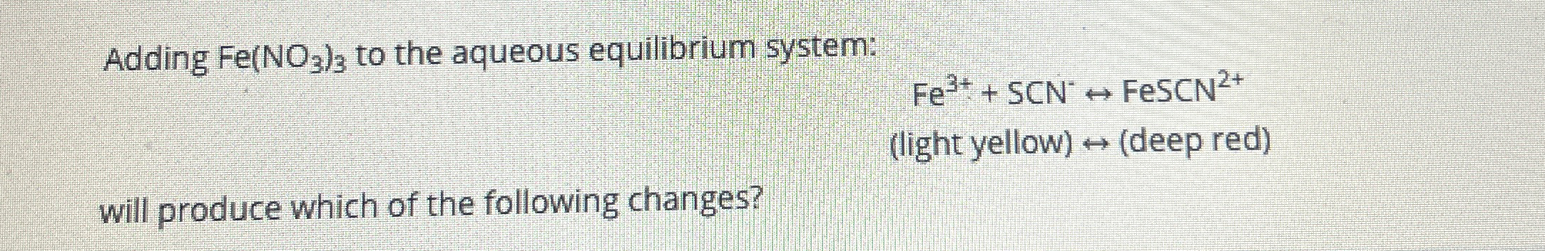 Solved Adding Fe(NO3)3 ﻿to the aqueous equilibrium | Chegg.com