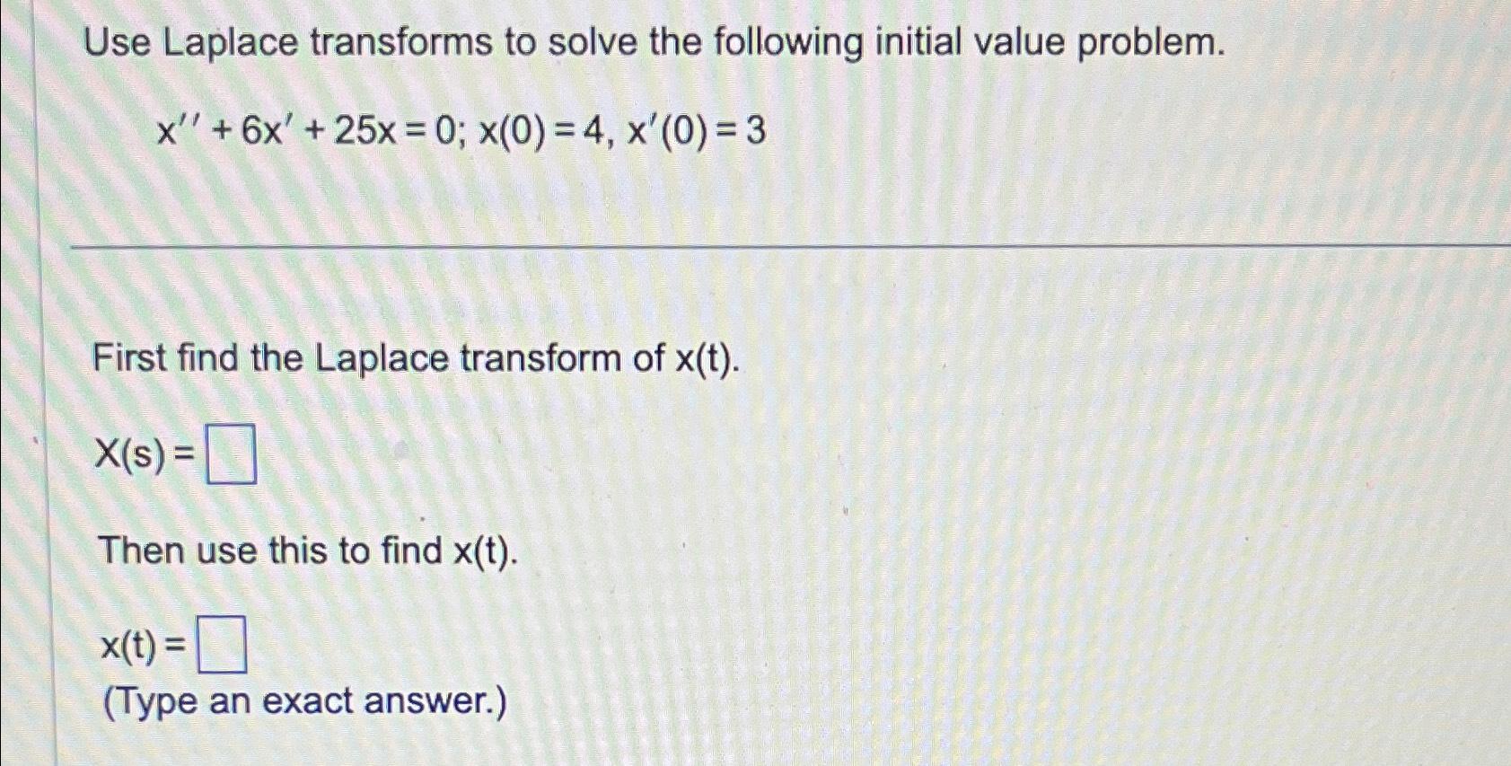 Solved Use Laplace transforms to solve the following initial | Chegg.com