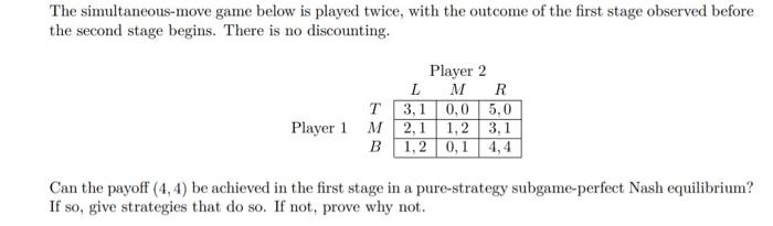Solved The simultaneous-move game below is played twice, | Chegg.com