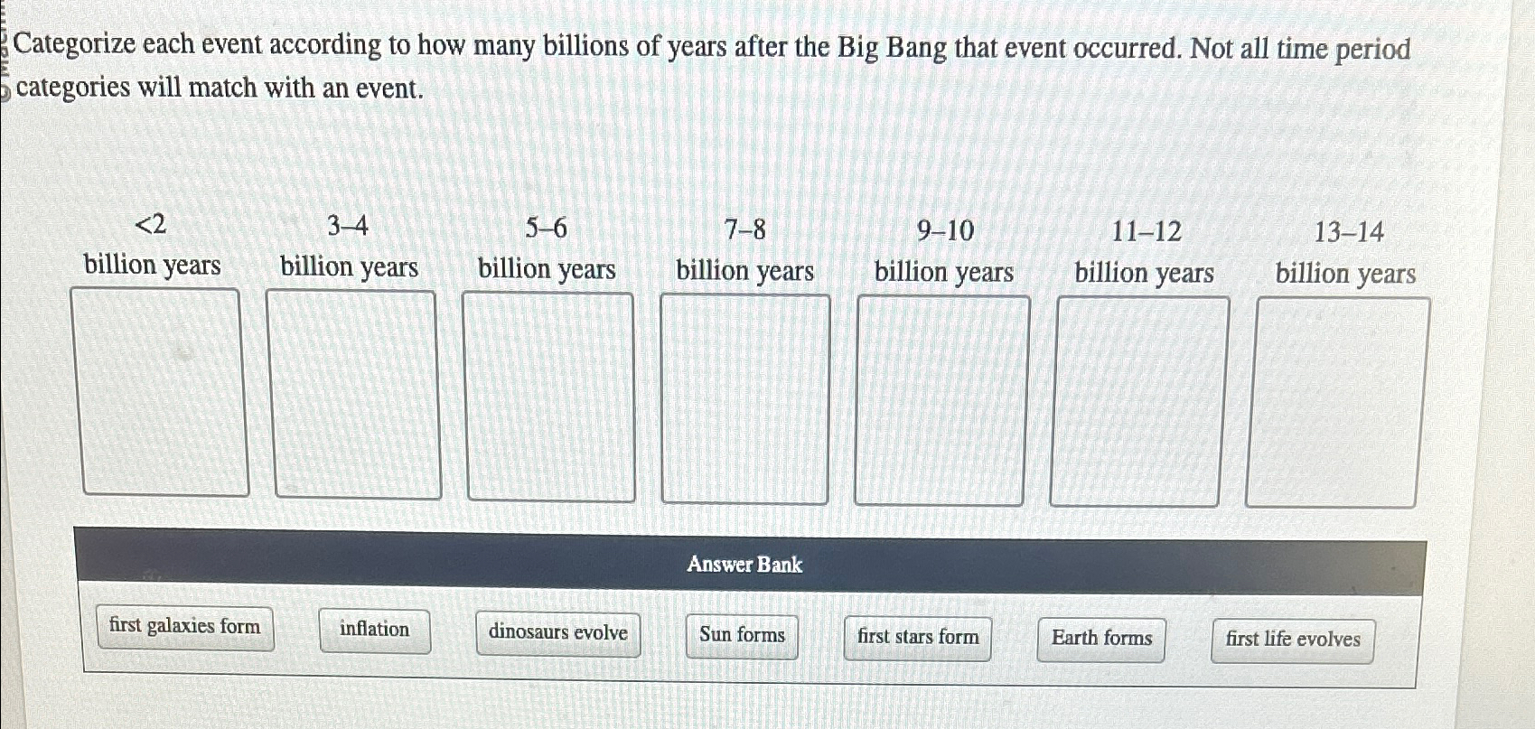 Solved Categorize each event according to how many billions | Chegg.com
