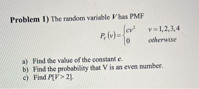 Solved Problem 1) The random variable V has PMF | Chegg.com