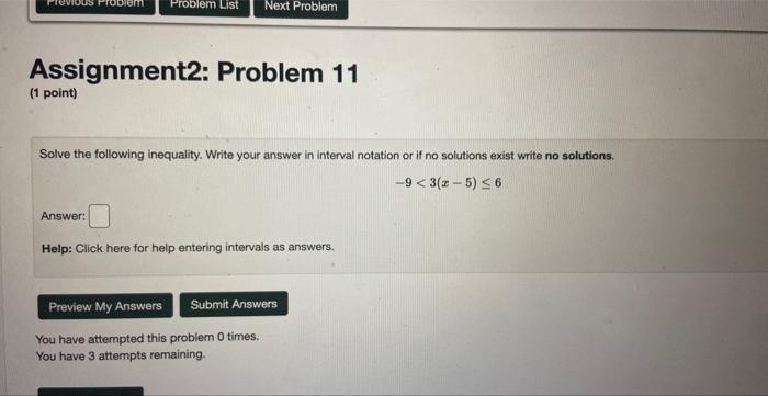 Solved Assignment2: Problem 11 (1 point) Solve the following | Chegg.com