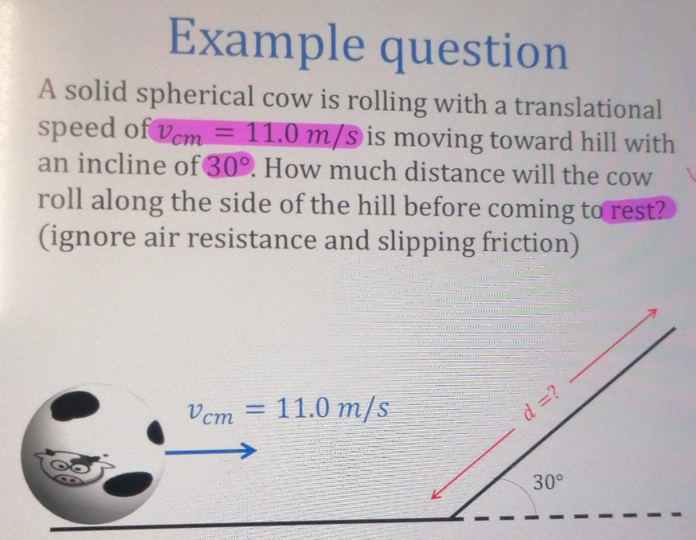Solved Example question A solid spherical cow is rolling | Chegg.com