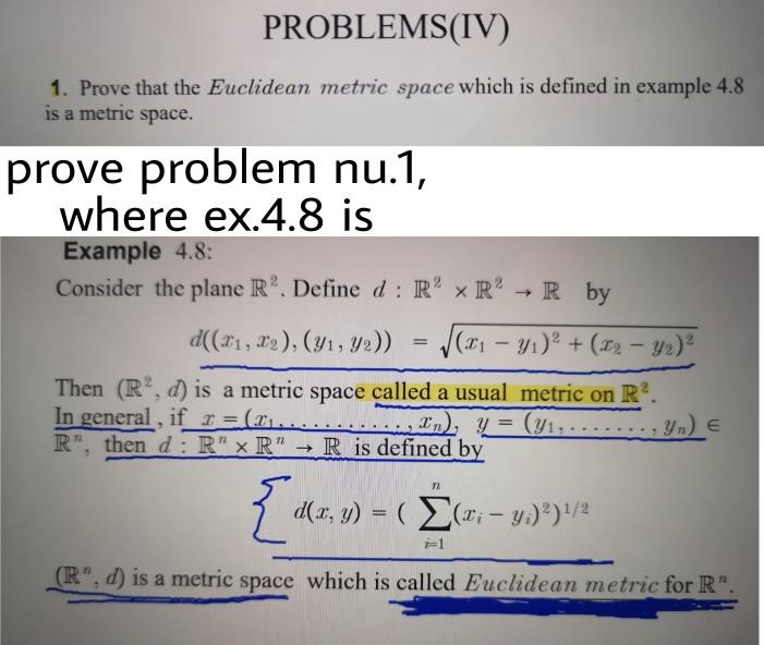 Solved PROBLEMS(IV) 1. Prove that the Euclidean metric space | Chegg.com