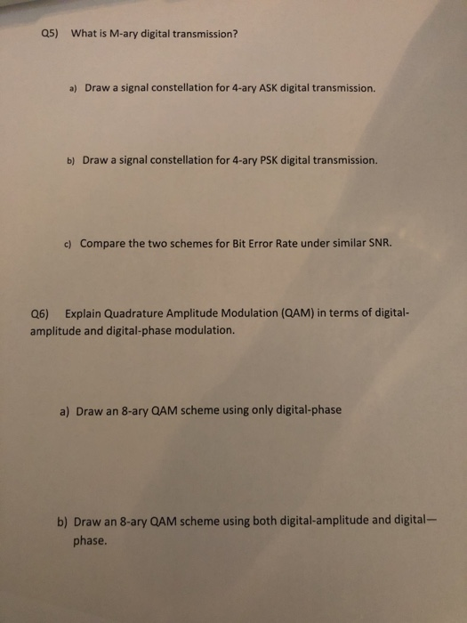 Solved Q5) What is M-ary digital transmission? a) Draw a | Chegg.com