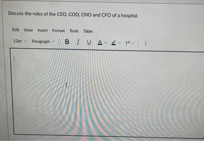 Solved Discuss the roles of the CEO, COO, CNO and CFO of a | Chegg.com