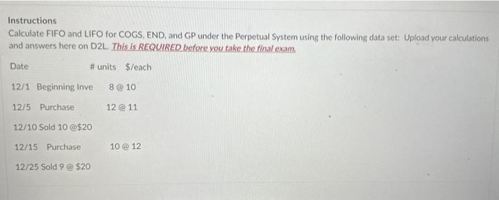 Solved Instructions Calculate FIFO and L.IFO for COGS, END, | Chegg.com