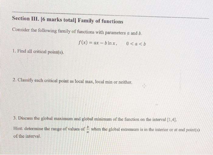 Solved Section III. [6 marks total] Family of functions | Chegg.com