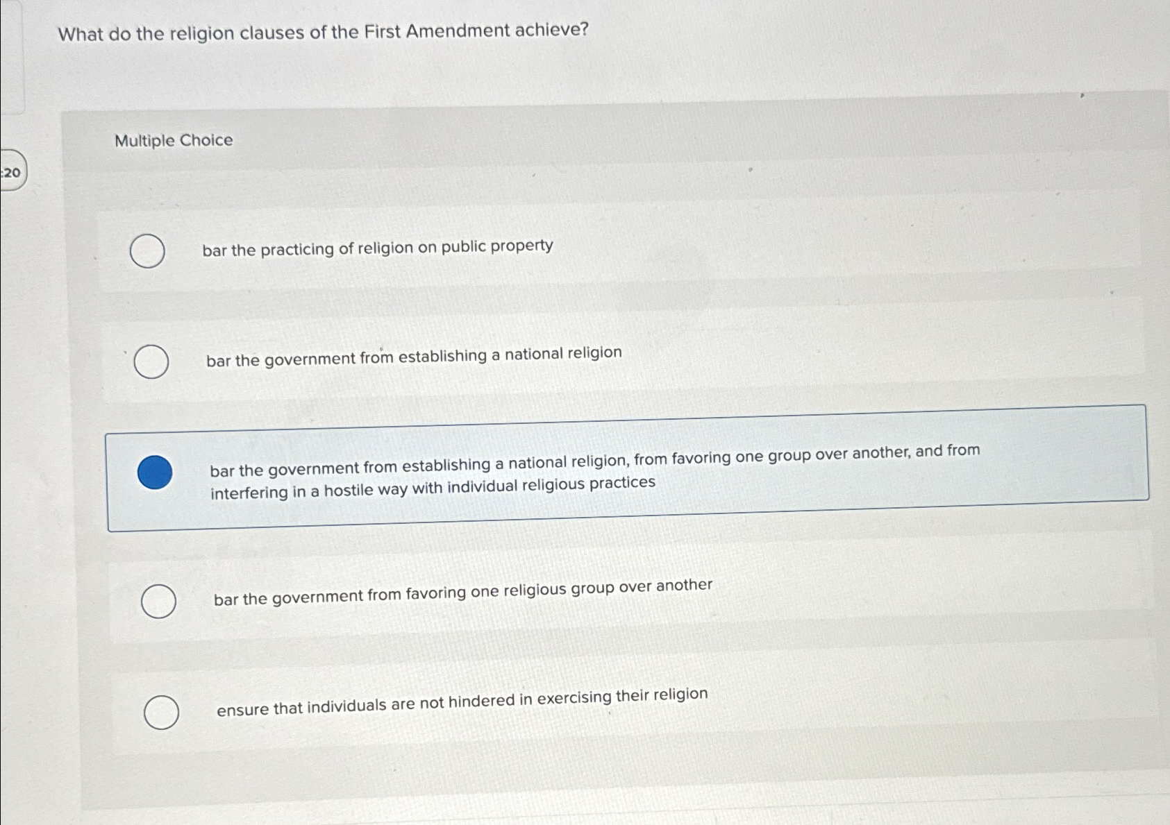 Solved What do the religion clauses of the First Amendment | Chegg.com