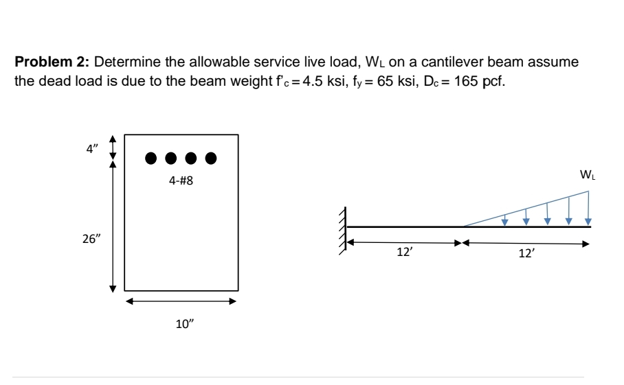 Solved Problem 2: Determine the allowable service live load, | Chegg.com