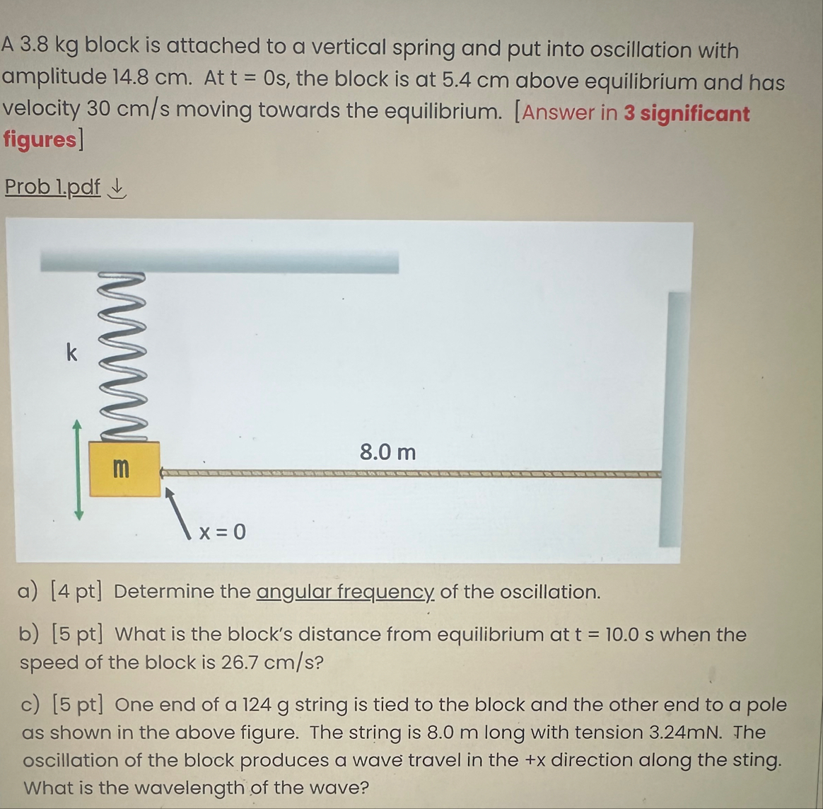 Solved A 3.8 ﻿kg block is attached to a vertical spring and | Chegg.com
