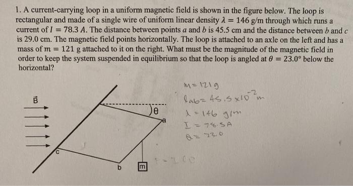 Solved = 1. A current-carrying loop in a uniform magnetic | Chegg.com