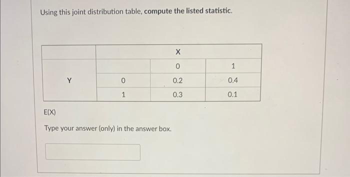 Solved Using this joint distribution table, compute the | Chegg.com