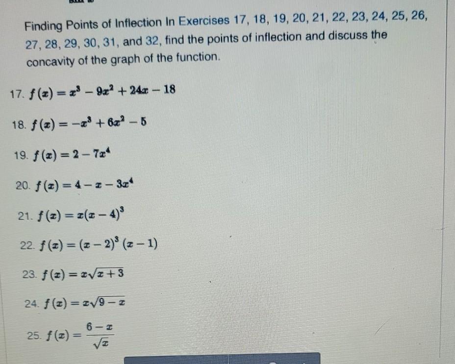 Solved Finding Points of Inflection In Exercises 17, 18, 19, | Chegg.com