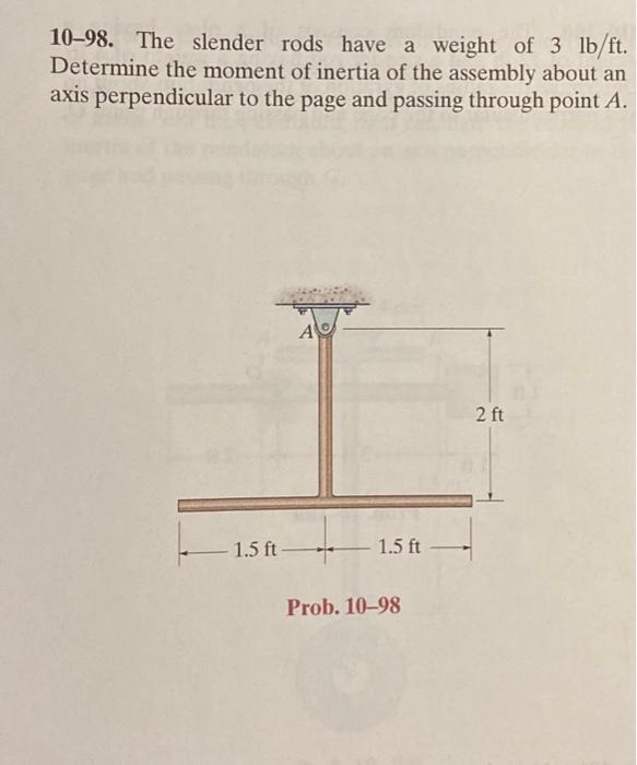 Solved 10-98. The slender rods have a weight of 3 lb/ft. | Chegg.com
