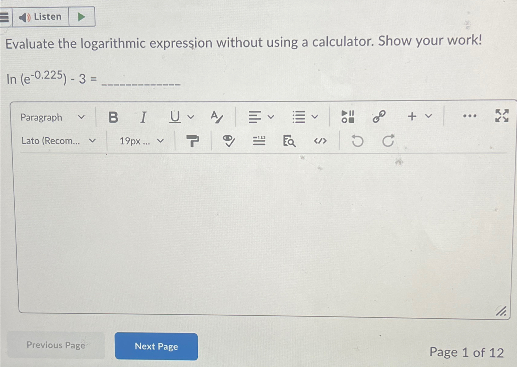 Solved ListenEvaluate the logarithmic expression without | Chegg.com