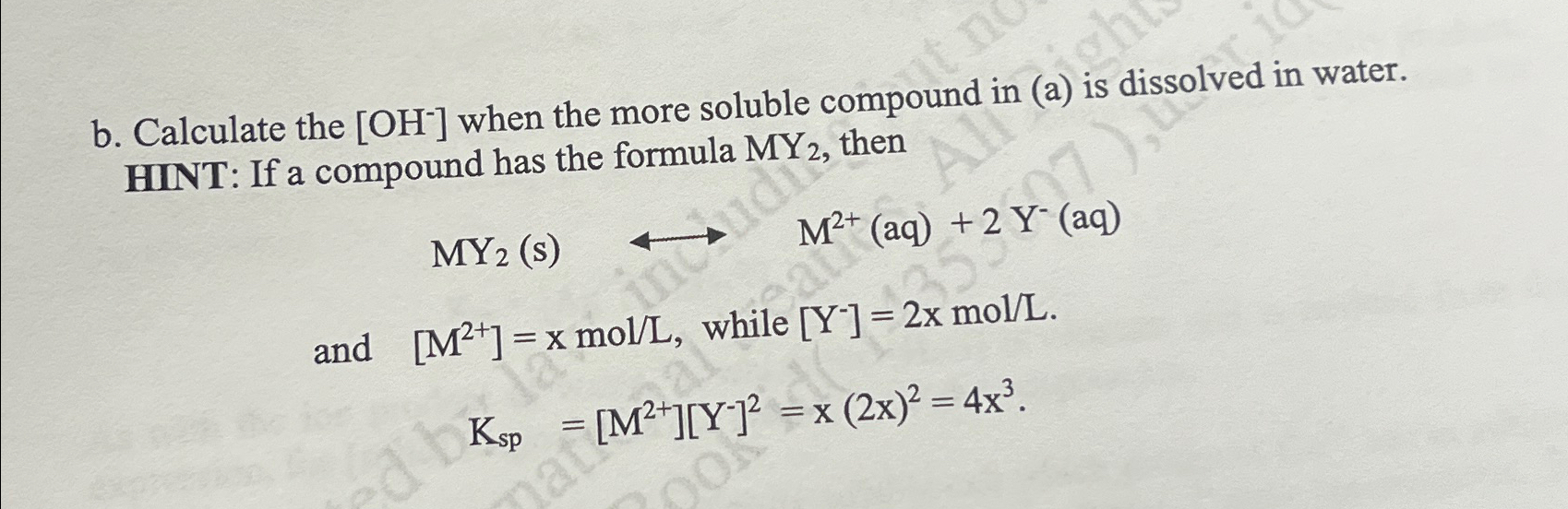 Solved b. ﻿Calculate the OH-when the more soluble compound | Chegg.com