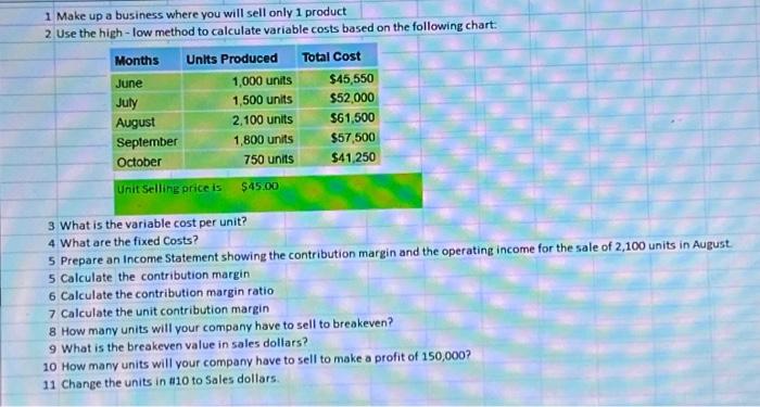 Solved please help and add excel formulas too! 1 Make up a | Chegg.com