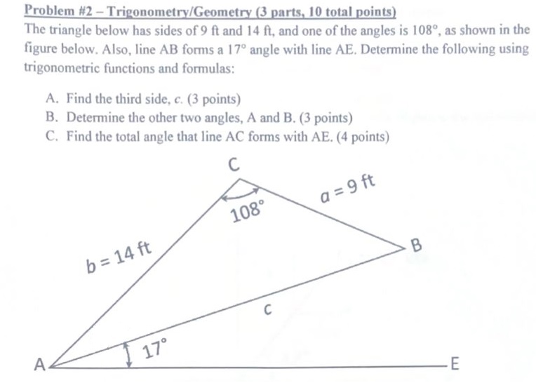 Solved Problem #2 - ﻿Trigonometry/Geometry (3 ﻿parts, 10 | Chegg.com
